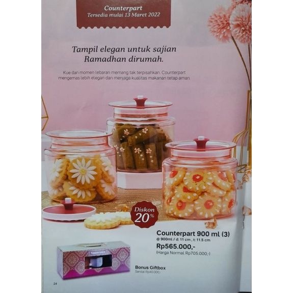 Jual Promo Tupperware Counterpart Ungu 900ml (1) - Original Crystal / Kristal Tempat Snack Kue ...