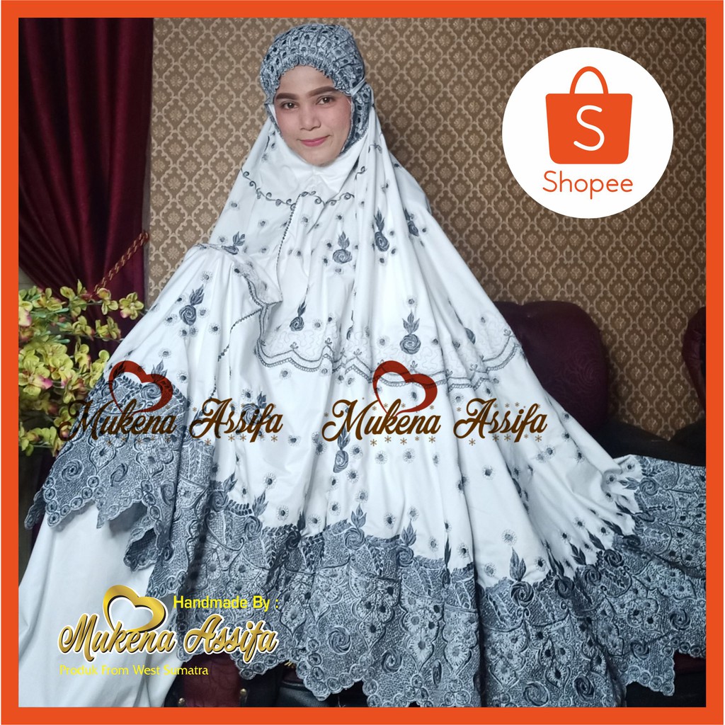 Jual Mukena Bordir Bando Series / Putih Grey | Shopee Indonesia