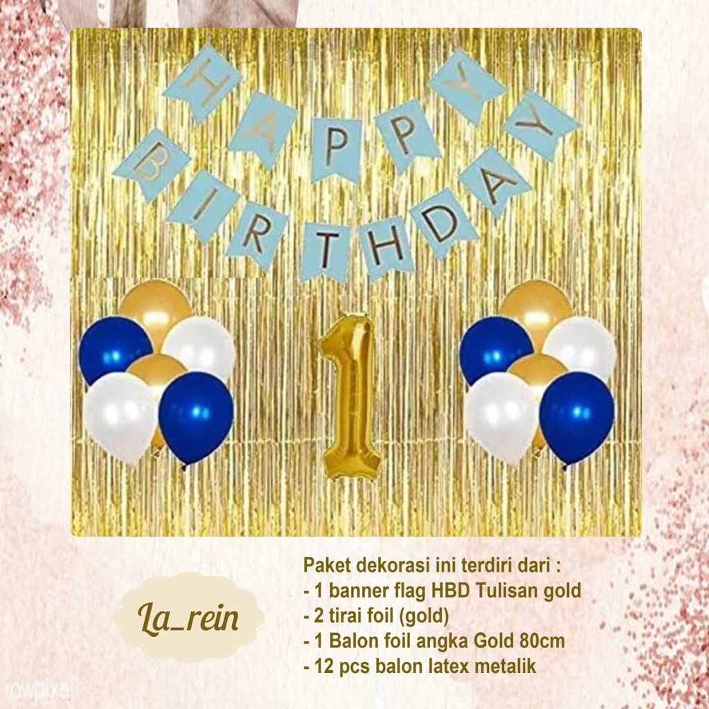 Jual Paket Dekorasi Hiasan Ulang HAPPY BIRTHDAY / Ulang Tahun Tema Gold ...