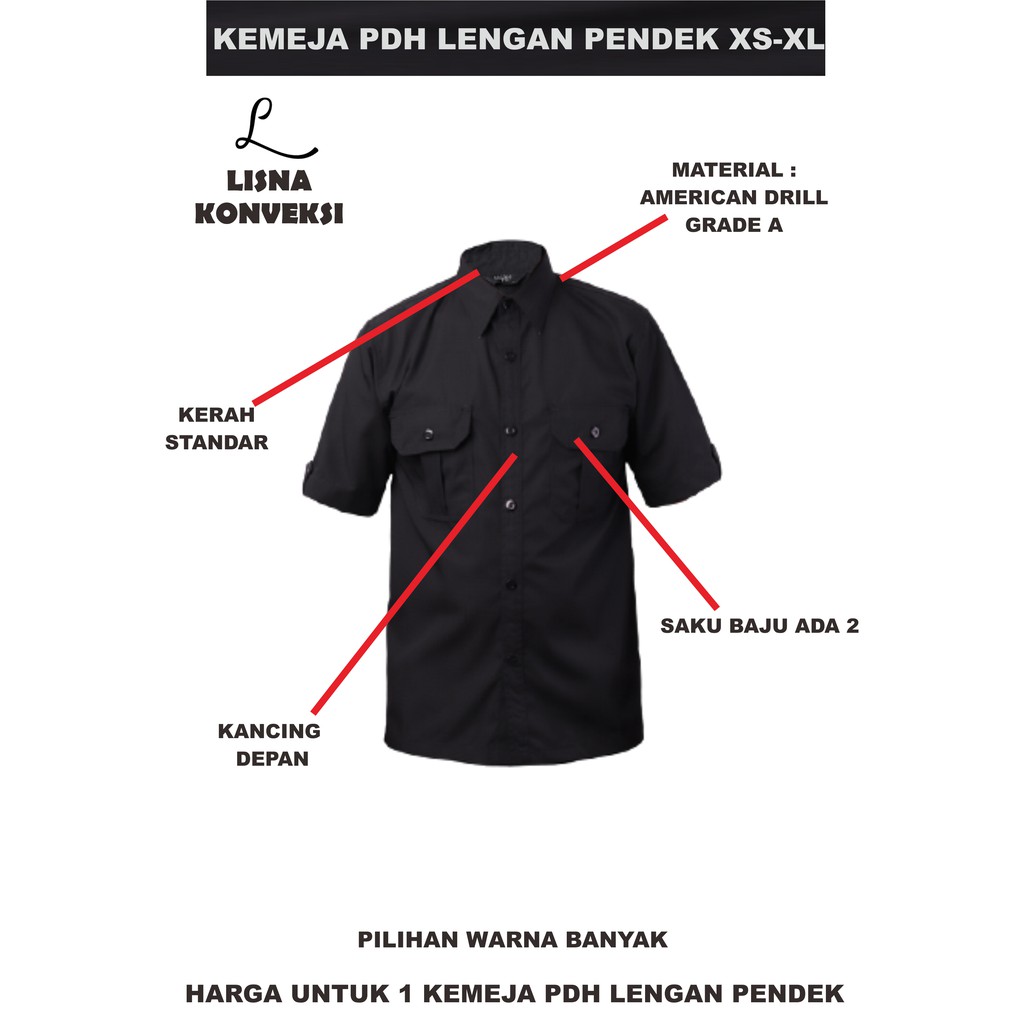 Jual Kemeja PDH Lengan Pendek XS-XL Kemeja Kerja Outdoor | Shopee Indonesia