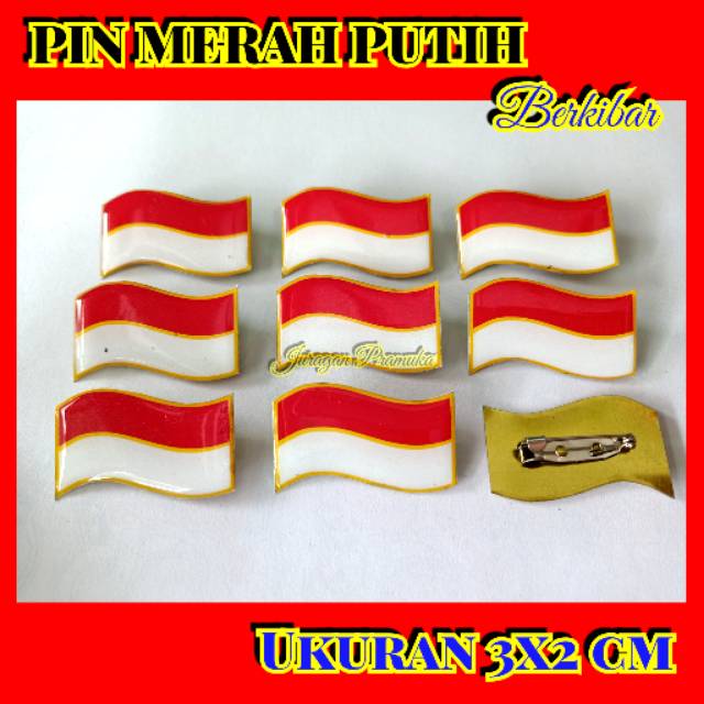 Jual Pin Bendera Merah putih berkibar 3x2 cm & 4x2,5 cm / pin bendera ...