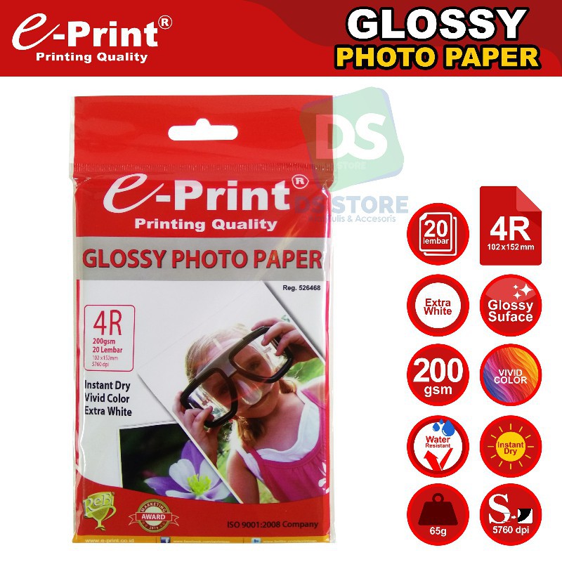 Jual Kertas Foto Glossy 4R / A6 200 GSM E-PRINT | Shopee Indonesia