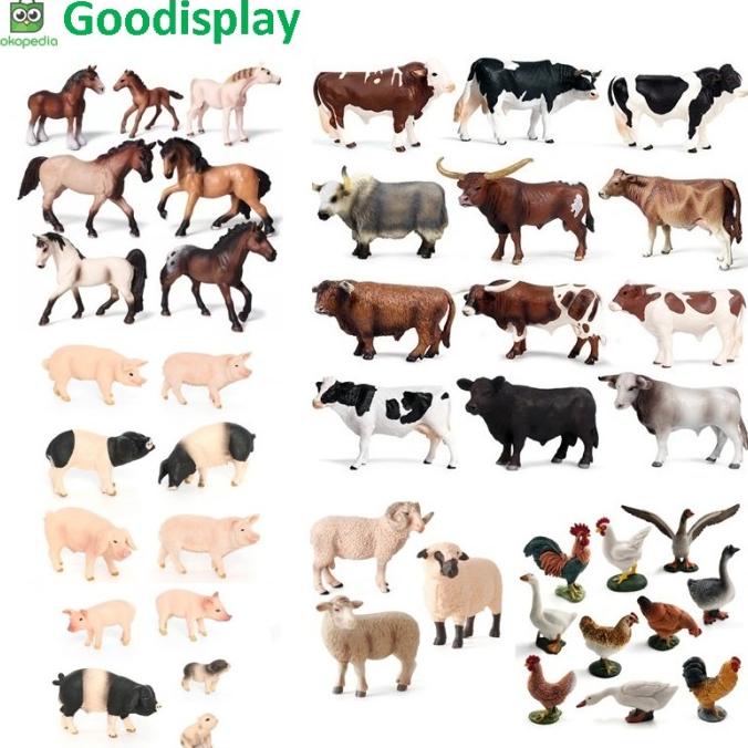 Jual aneka mainan miniatur hewan ternak farm animal sapi ayam babi kuda ...