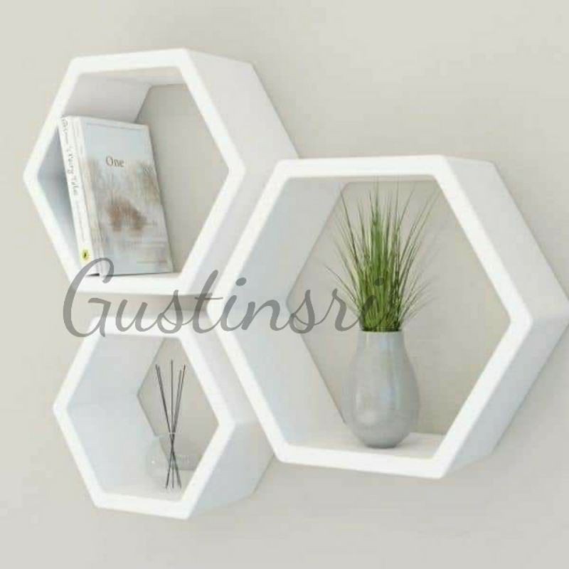 Jual Promo Rak Hexagonal Set Hiasan Dinding Kayu Rak Kayu Heksagonal