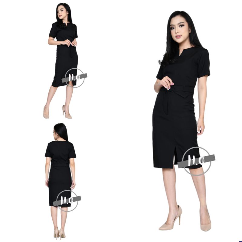 Jual Dress Hitam Polos Formal Kerja Kantor Wanita Murah High Premium ...