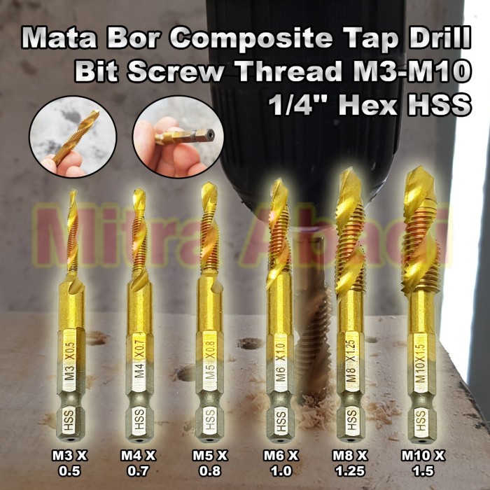 Jual Mata Bor Composite Tap Drill Bit Screw Thread M3-M10 1/4" HEX HSS ...