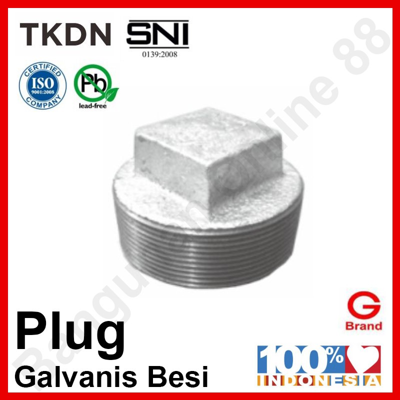Jual Plug Galvanis Besi ½” inch G Brand Drat Luar Tutup Galunggung BSPT ...