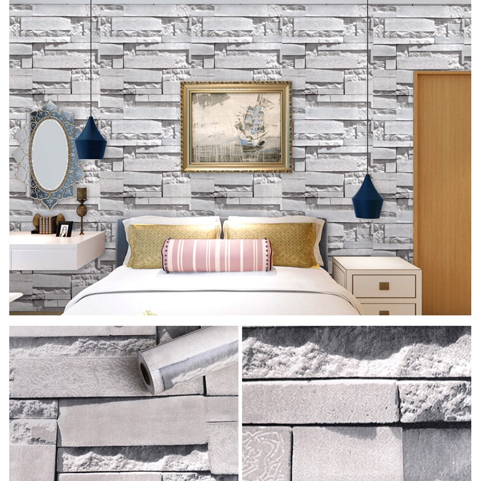 Jual Wallpaper Dinding Motif Batu Bata Putih Wallsticker GH080 High ...