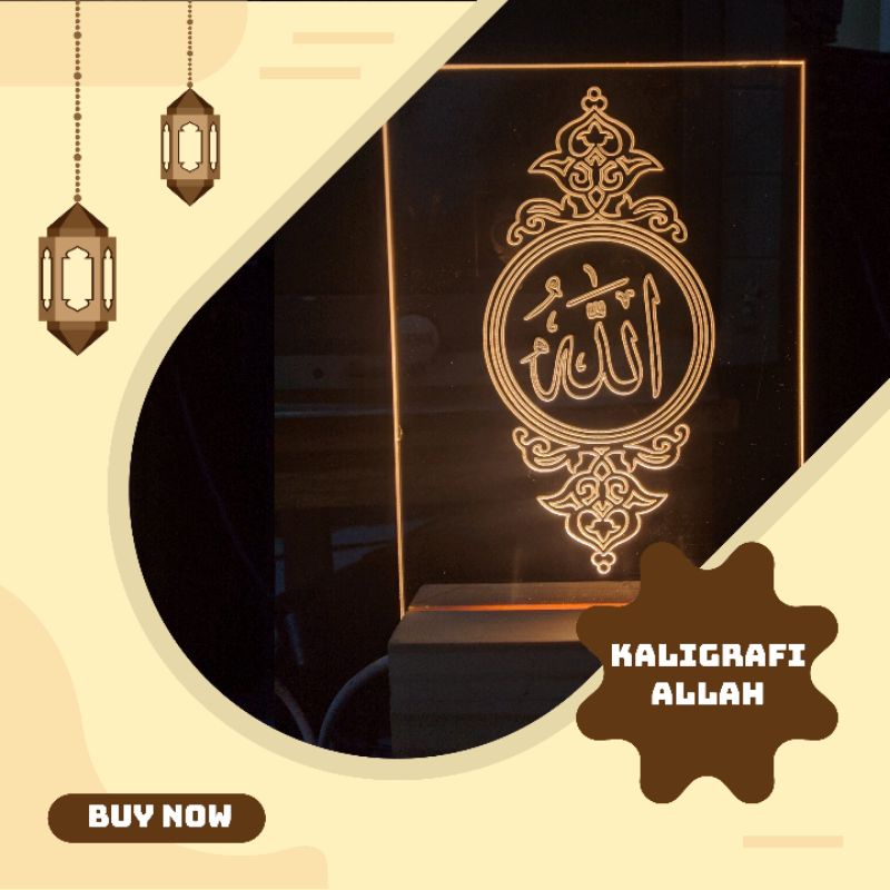 Jual Lampu tidur Kaligrafi Allah aesthetic LED 3D Akrilik ukir cocok ...