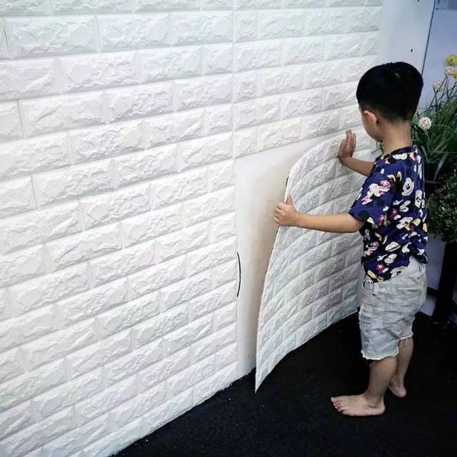 Jual Wallpaper 3D foam brick termurah /wallpaper embosse bata putih ...