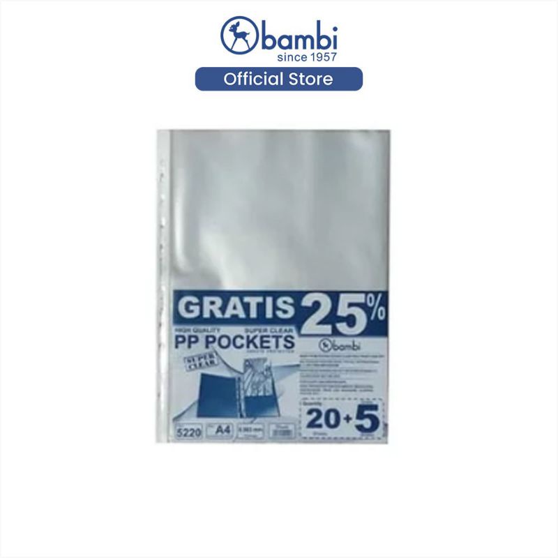 Jual PP Pocket/Sheet Protector A4 Bambi 5220 ( 1bks/25sheet ) | Shopee Indonesia
