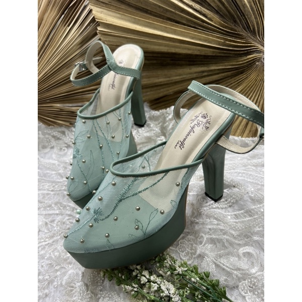 Jual sepatu wedding wanita sage green purri tali 12cm | Shopee Indonesia