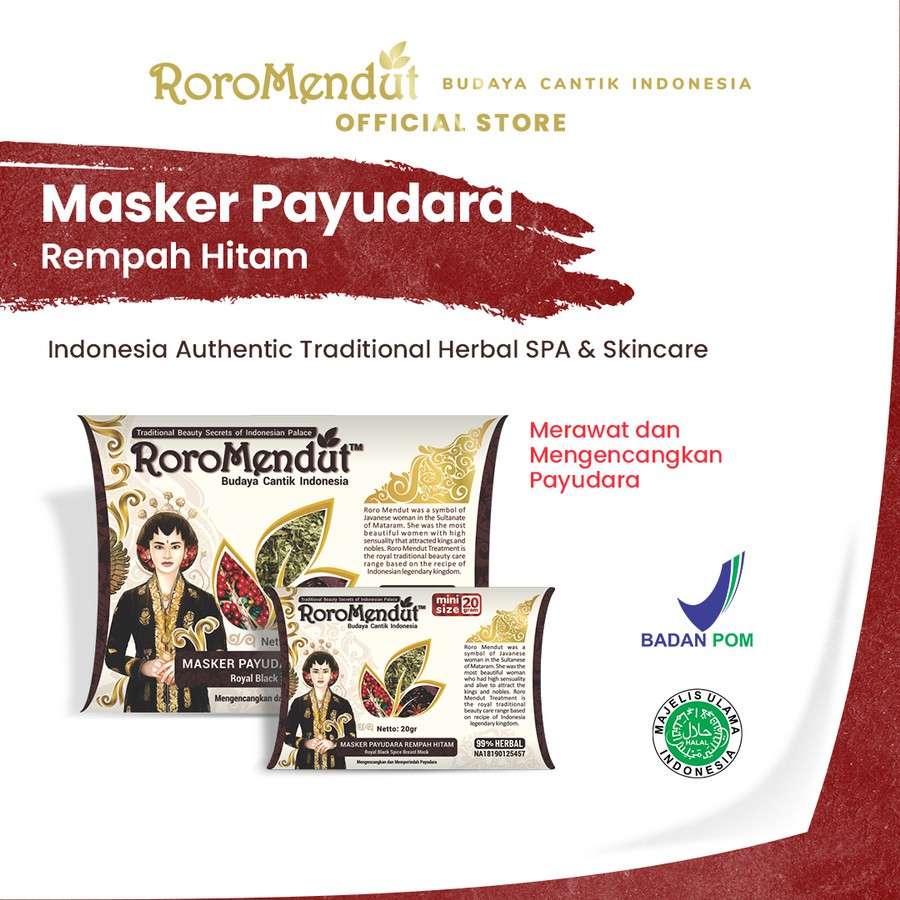 Jual RORO MENDUT MASKER PAYUDARA REMPAH HITAM 20 gr atau 40 gr | Shopee ...