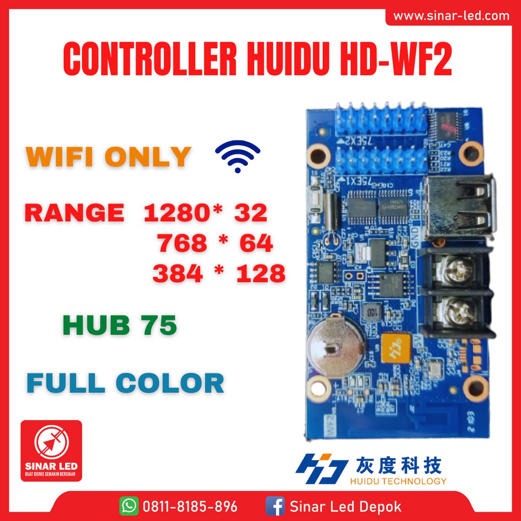 Jual Controller Huidu HD-WF2 HD WF2 WifI RGB Full Color Panel Module Modul LED P10 Running Text ...