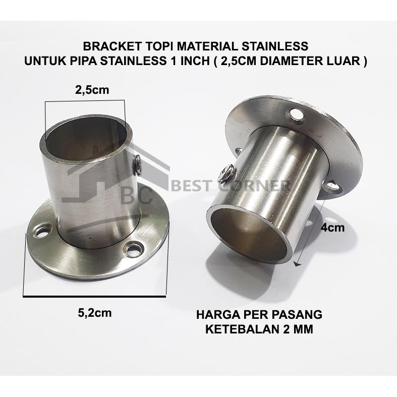 Jual Bracket Topi untuk Pipa Stainless 1 inch / Dop Pipa Stainless ...