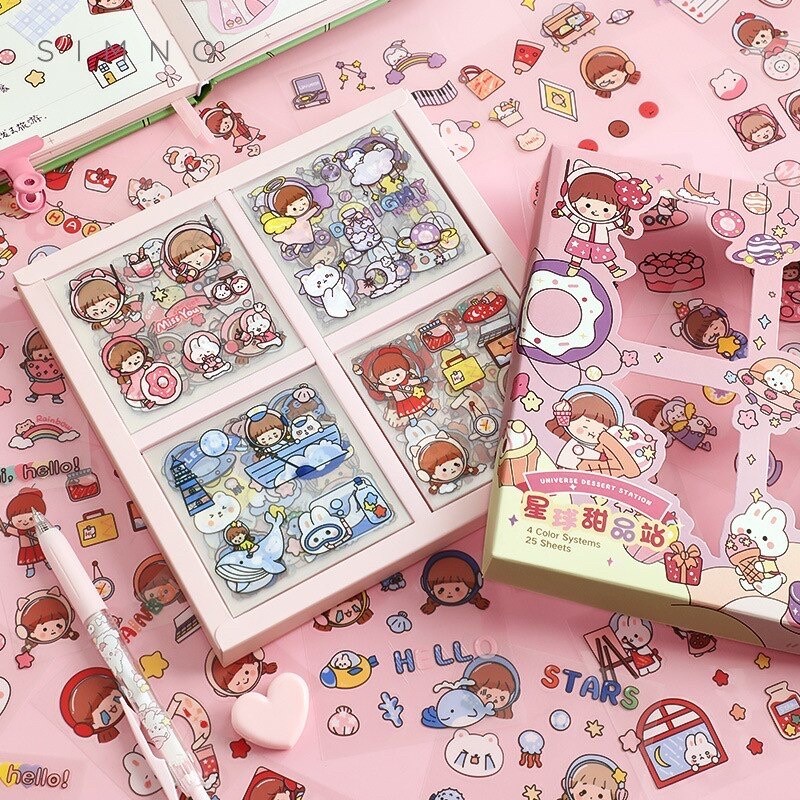 Jual Sticker Happy Girl Flower Sakura Cartoon Cute Korean Style PVC ...