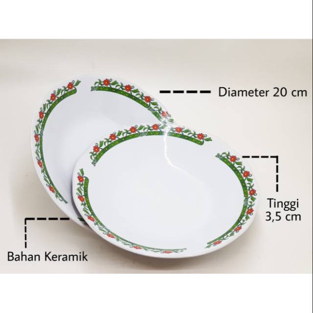 Jual PIRING MAKAN KERAMIK BUNGA CIRCLE GREEN DIAMETER 20 CM (6 biji ...