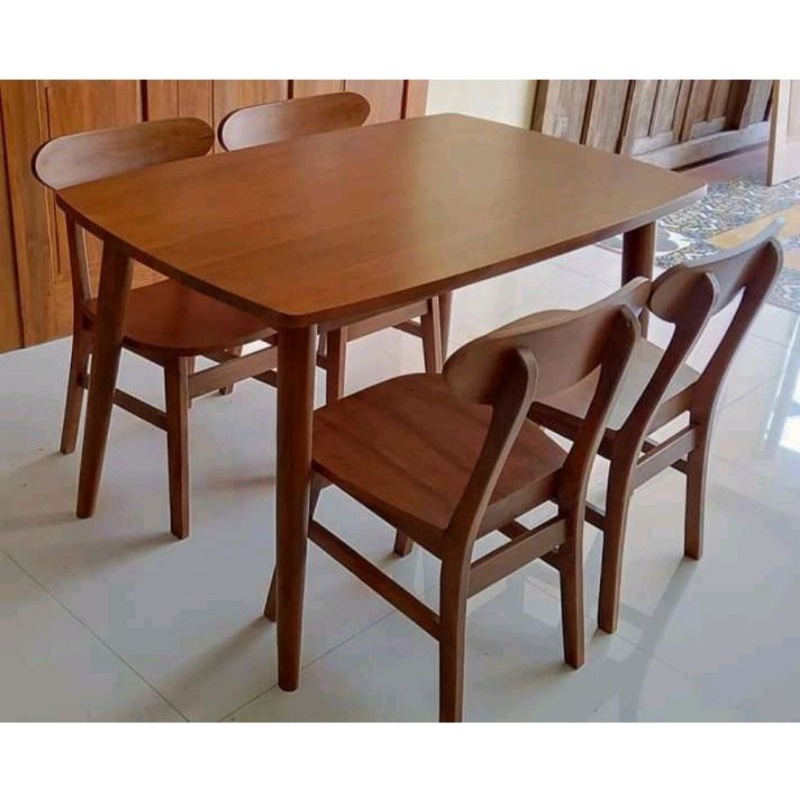 Jual MEJA MAKAN KAYU JATI 4 KURSI MINIMALIS KOMBINASI BANGKU PANJANG ROPAN ROTAN KURSI CAFE ...