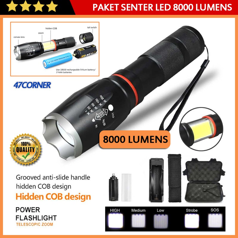 Jual PAKET SENTER LED CREE 8000 LUMENS PLUS BATERAI & BOX CREE E17 COB ...