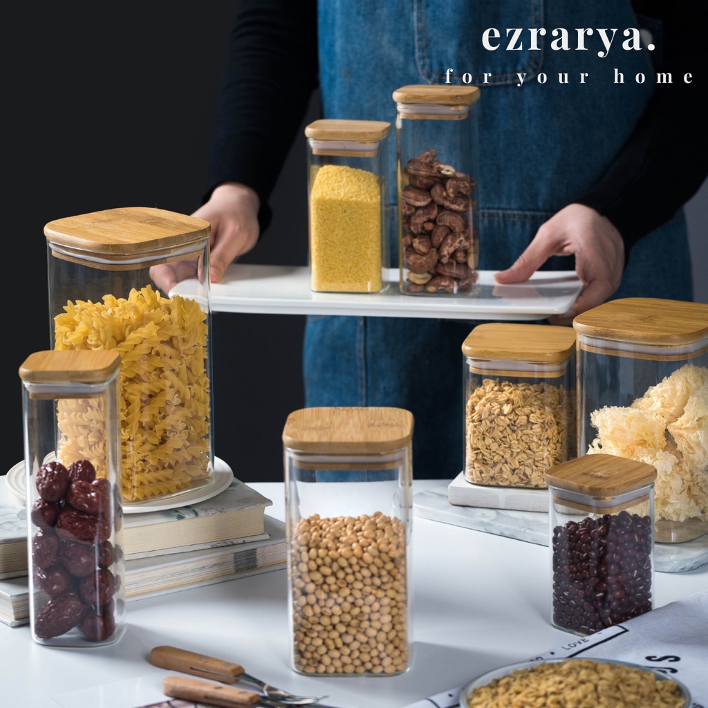 Jual Toples Kaca Kotak Tempat Snack Kripik Gula Kopi Teh Wadah Bumbu ...