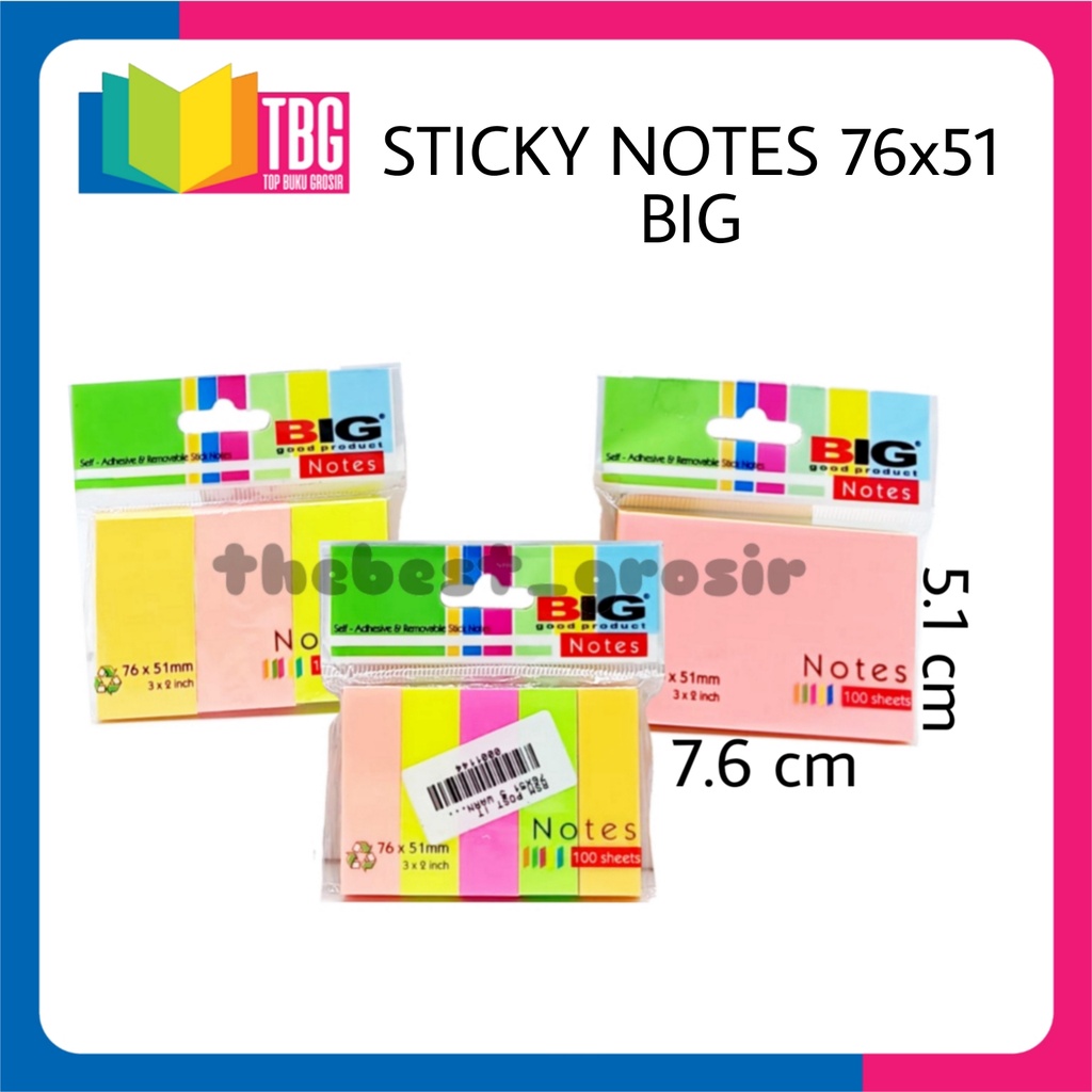 Jual 1 PAD (100 LEMBAR) STICK NOTE 76X51 BIG / MEMO NOTE / STICKY NOTES ...