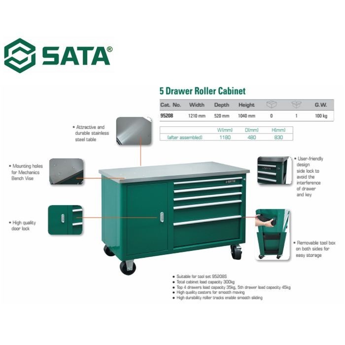 Jual SATA 95208 SATA Toolbox Laci Trolly Perkakas Susun 5 Drawer Tools ...