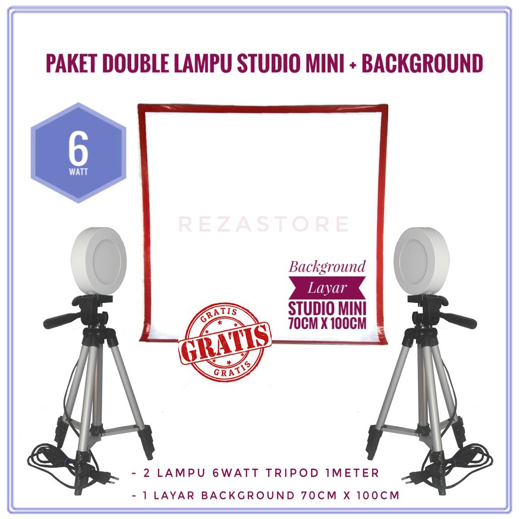 Jual Paket Foto Studio Mini Double Lampu Lighting 6 Watt Bulat ...