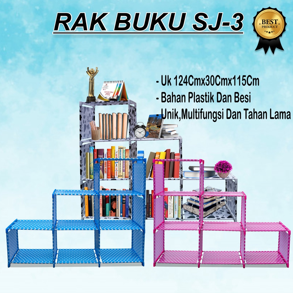 Jual Rak Buku Portable Triple Kain Plastik 3 Sisi Serbaguna 9 Layer 6 ...