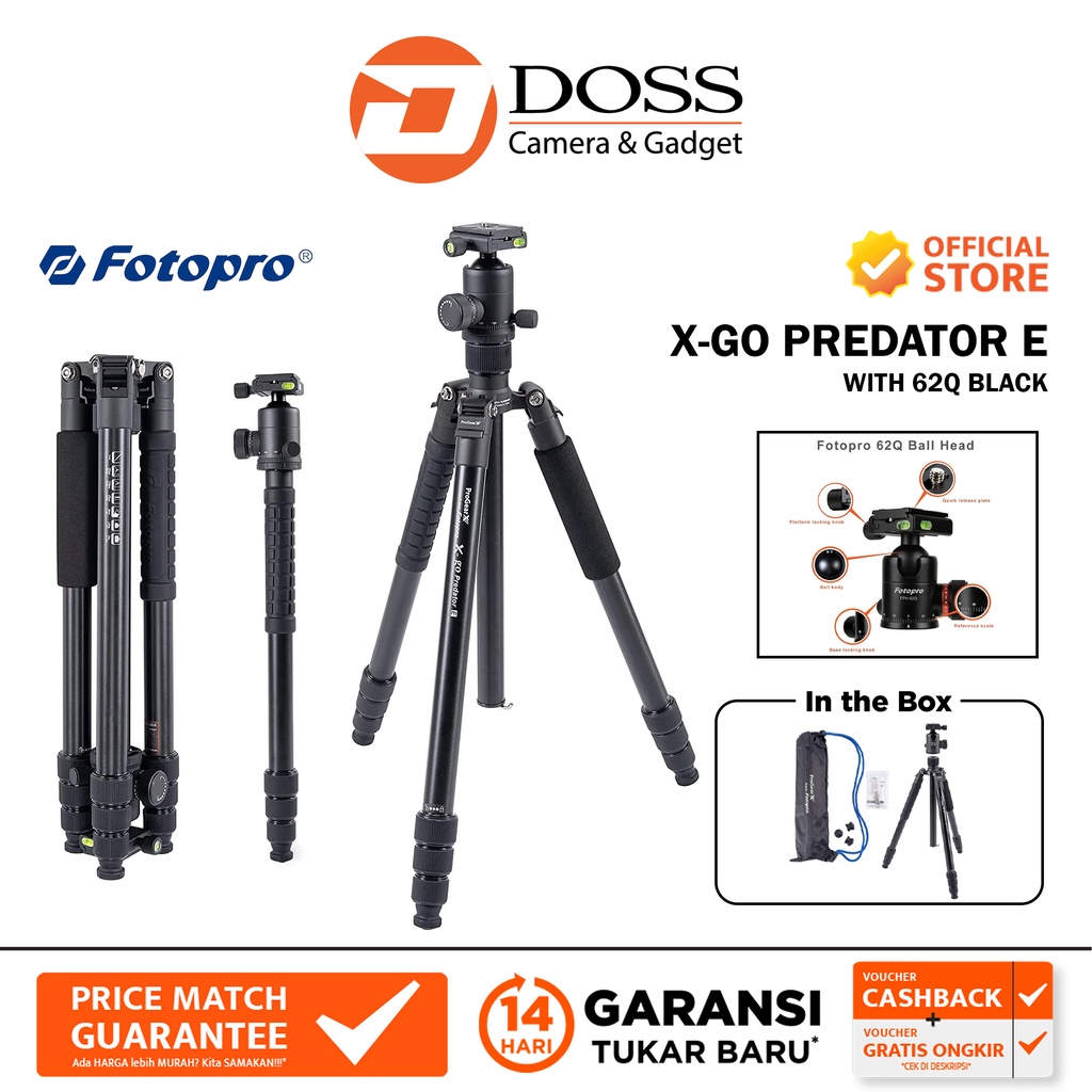 Jual Fotopro Tripod X-GO Predator E + 62Q Black Fotopro XGO E | Shopee Indonesia