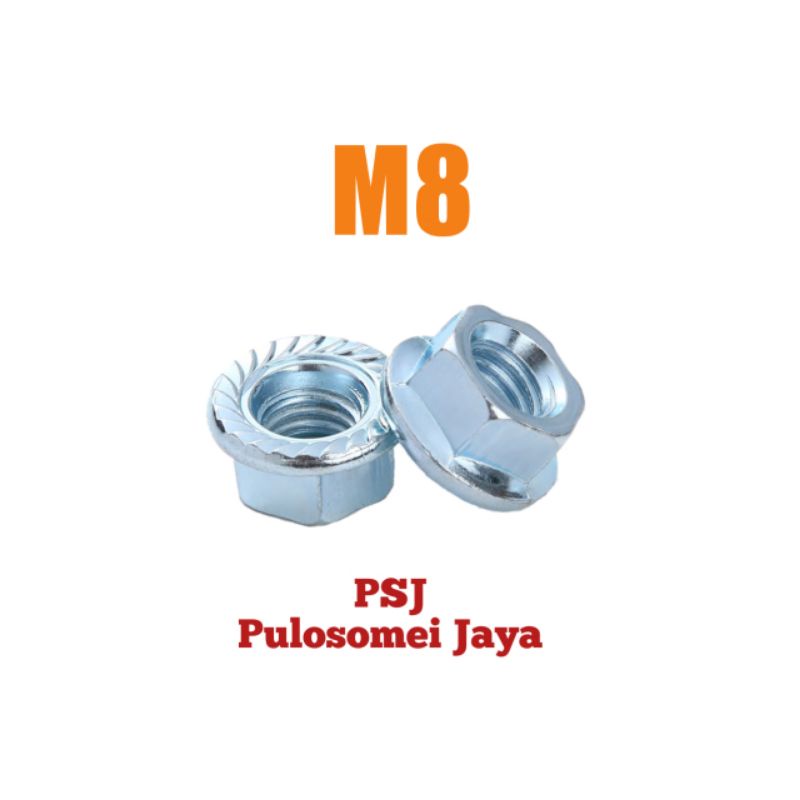 Jual Mur Flange M8 / Flange Nut M8 Putih / Flange Nut Galvanis Putih M8 ...