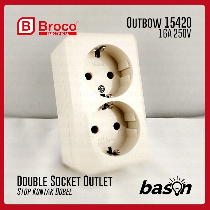 Jual BROCO 15420 Double Socket Outlet Outbow - Stop Kontak Dobel ...