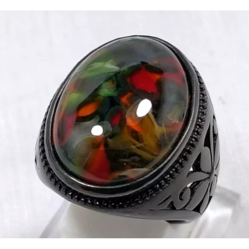 Jual Batu Cincin natural Akik Pancawarna Garut Ring Titanium Hitam Anti ...