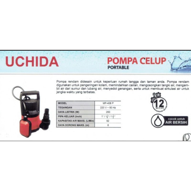 Jual UCHIDA MP 408 P pompa celup rendam kolam ikan tandon kuras ...