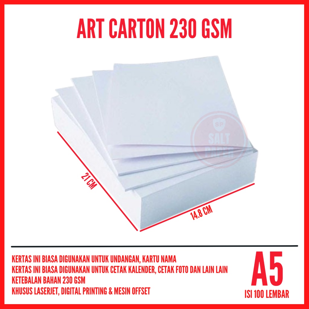 Jual Art Carton A5 230 gsm isi 100 lembar / Kertas Art Carton A5 ...