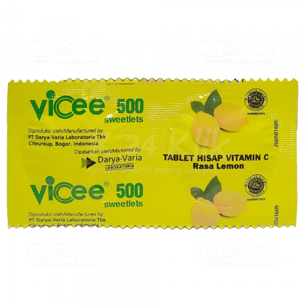 Jual Vicee 500 Tablet Hisap Vitamin C 10 Strip @Strip isi 2 tablet ...