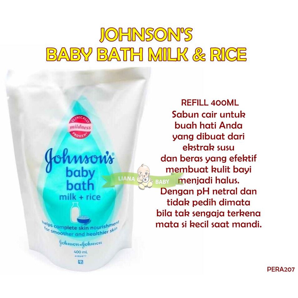 Jual PERA207 REFILL SABUN BAYI JOHNSON'S BABY BATH MILK & RICE 400ML ...