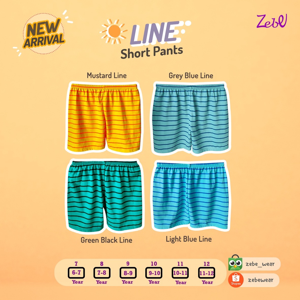 Jual Zebe Line Short Pants Unisex (7 sd 12 tahun) | Shopee Indonesia