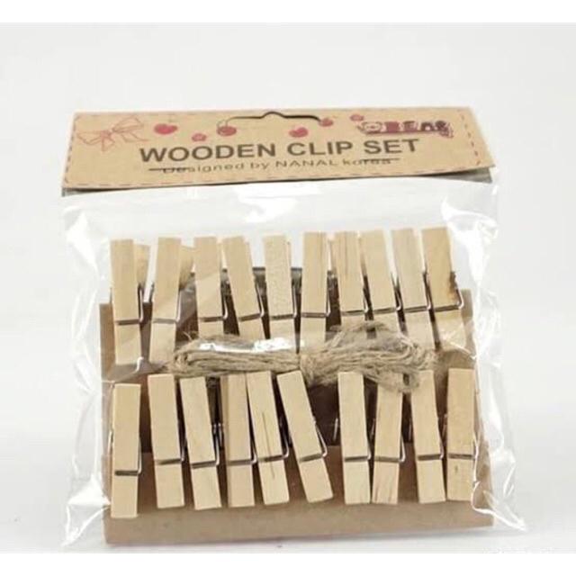 Jual Wooden klip kayu 20pcs plus tali - penjepit foto polaroid - klip ...