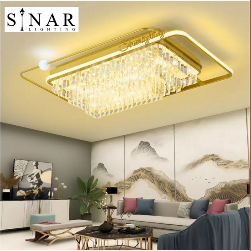 Jual Lampu plafon Gold persegi panjang kristal LED 8671/90x60 | Shopee ...
