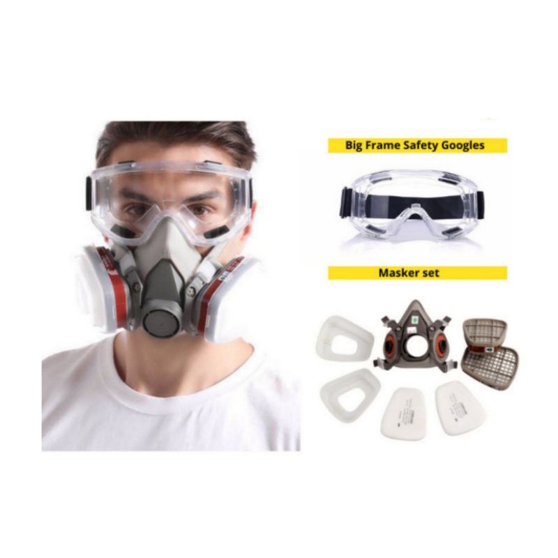 Jual paket half facepiece respirator half gas mask medium masker gas 3m ...