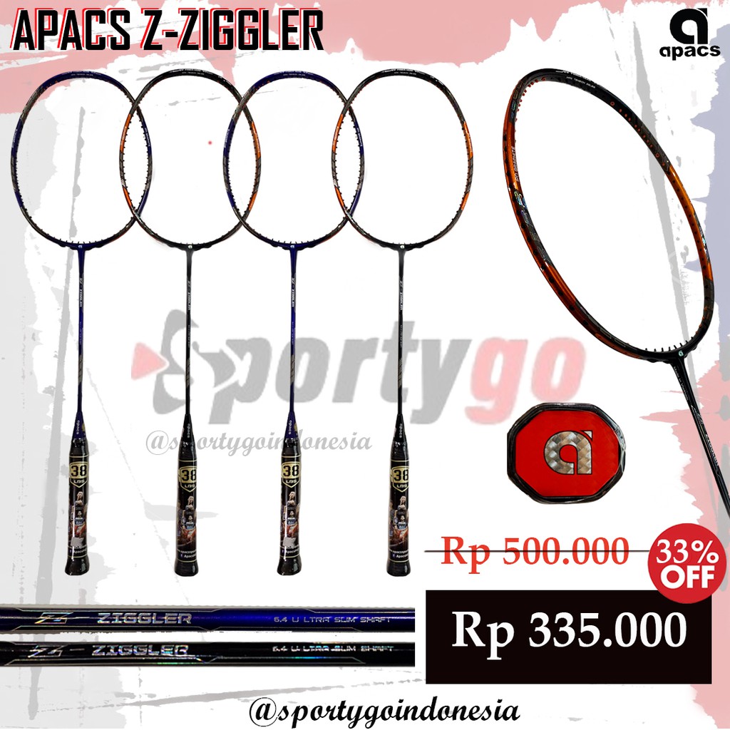 Jual Raket Bulutangkis Apacs Z Ziggler (ORIGINAL) Max ten: 38lbs / Raket Badminton Apacs ...