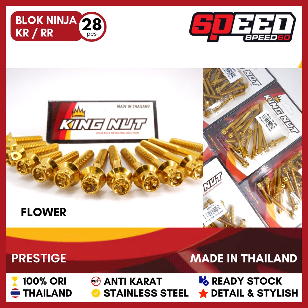 Jual Set Baut Blok Mesin Ninja R Ninja RR Gold Probolt Stainless King Nut Thailand | Shopee ...
