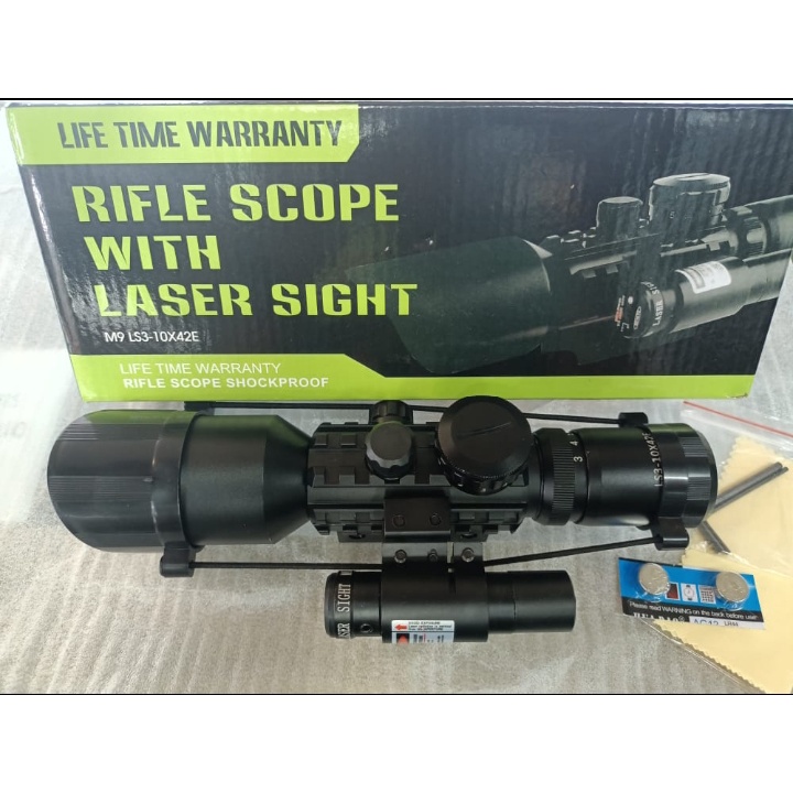 Jual Rifle Scope With Laser Scope M9 LS3-10x42E Laser Sight | Shopee ...