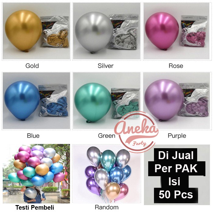 Jual Balon Latex Chrome per pack isi 50 / Metalic Balon Chrom Per Pack ...