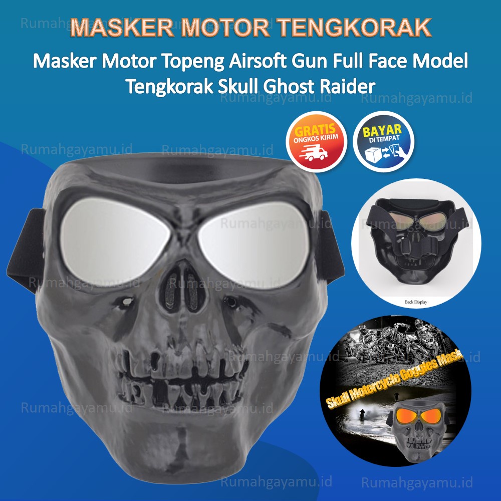 Jual Masker Motor Topeng Full Face Model Skull Ghost Raider Hitam ...