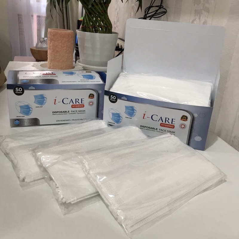 Jual Masker 3ply Earloop i care termurah isi 50pcs/Box | Shopee Indonesia