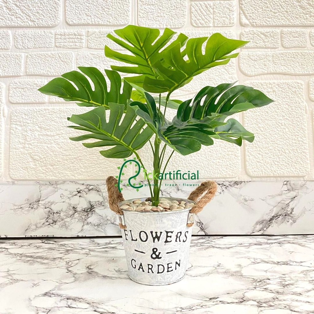 Jual Tanaman Daun Monstera X9 Hijau Tua Semi Latex Artificial Pot Ember ...
