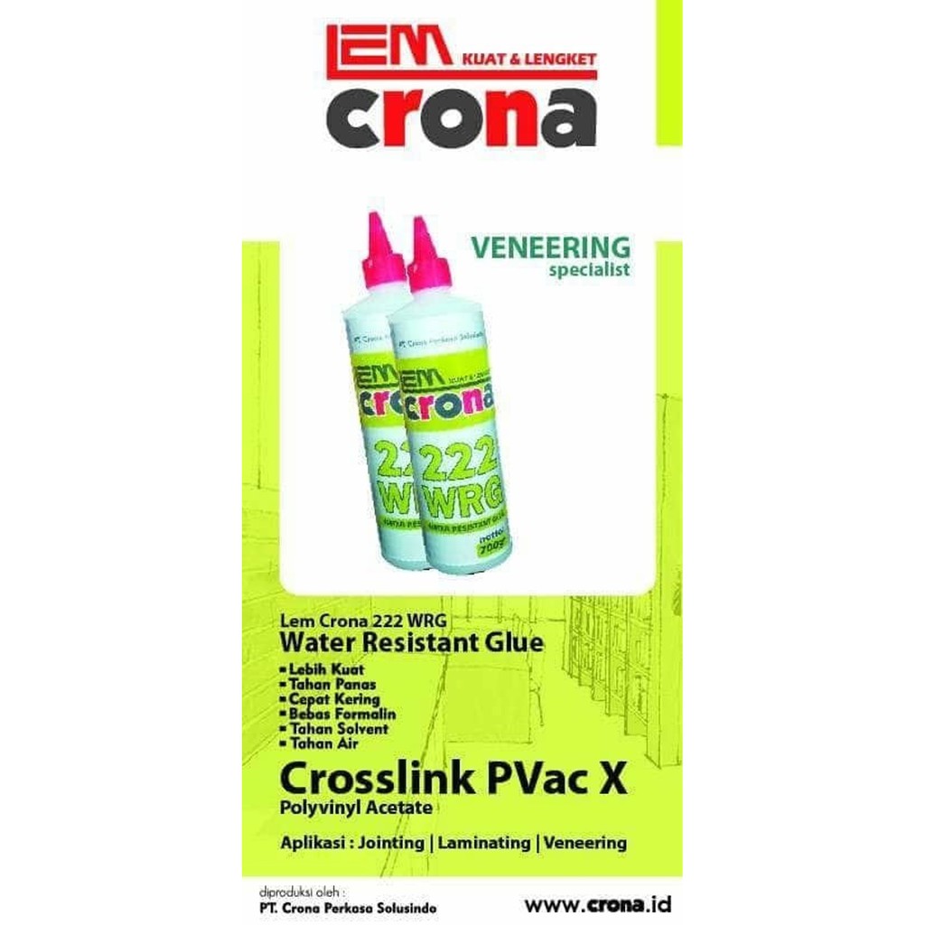 Jual Lem Crona 222 WRG Lem Kayu Veneer Specialist Tahan Air 600 Gr ...