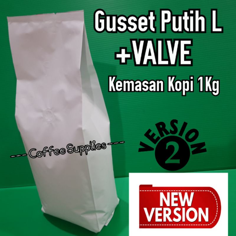 Jual Gusset Non Zipper L VALVE PUTIH DOFF Kemasan kopi 1Kg matte white coffee packaging lubang ...