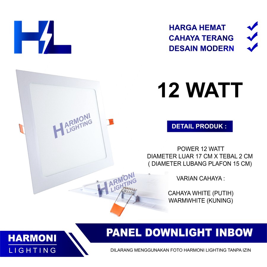 Jual Lampu Downlight LED Panel 12W Putih 12 Watt Kotak Inbow Garansi | Shopee Indonesia